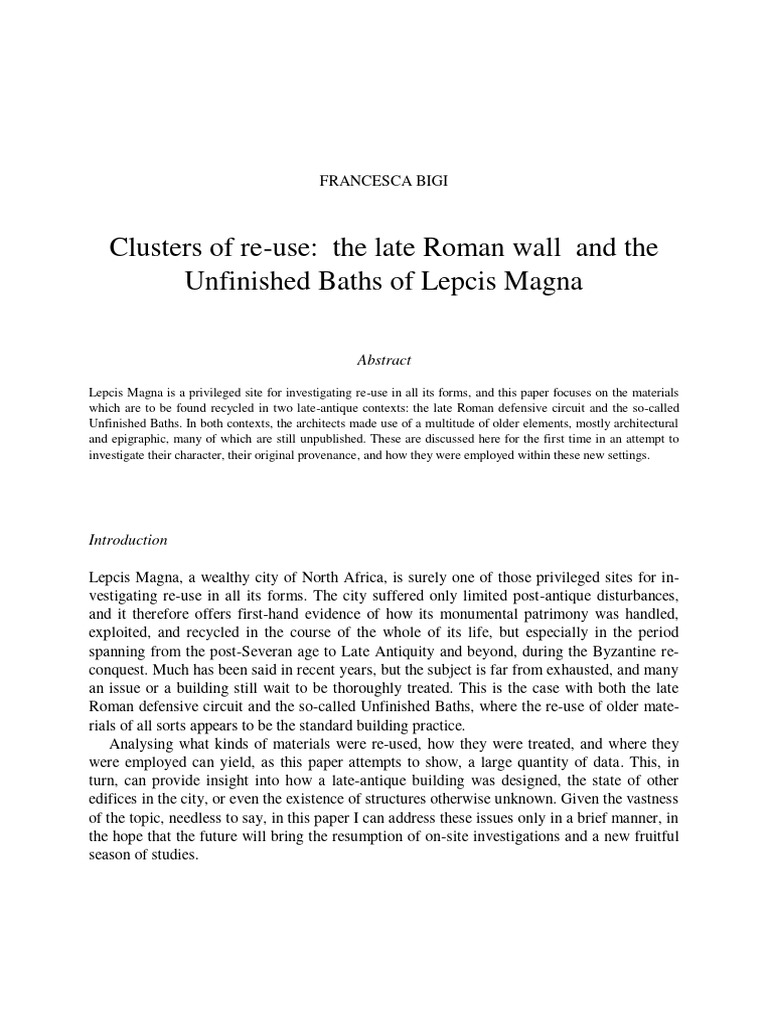 Clusters of Re-Use The Late Roman Walland The Unfinished Baths of ... Clusters of Re-Use The Late Roman Walland The Unfinished Baths of ...