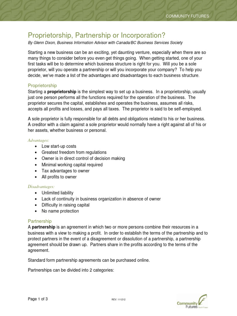 Business Ownership Types | PDF | Partnership | Sole Proprietorship