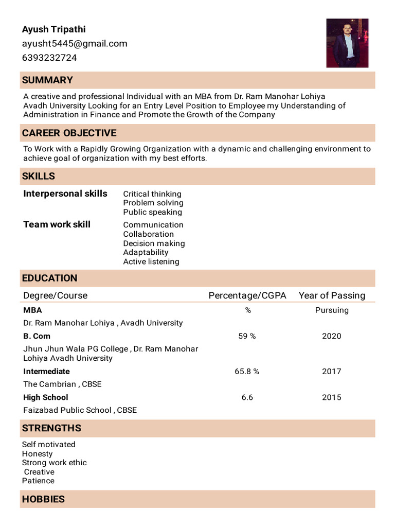 Resume - Ayush Tripathi - Format6 | PDF