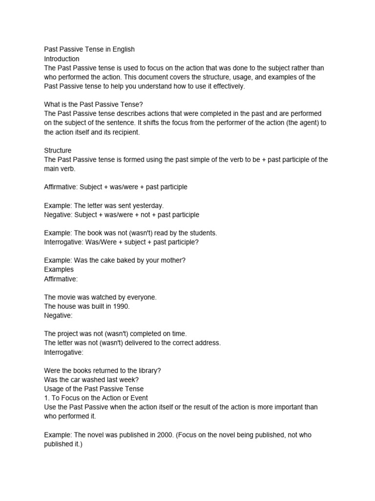 Past Passive Tense in English | PDF | Verb | Linguistic Typology