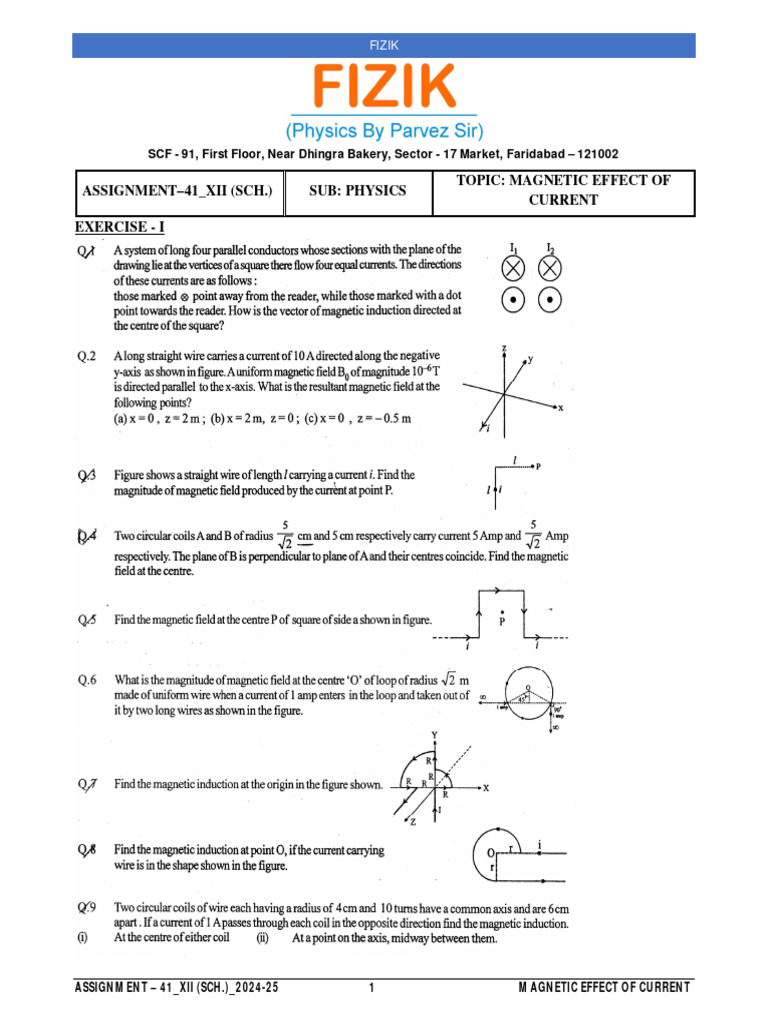 Magnetic Effect of Current Assignment | PDF