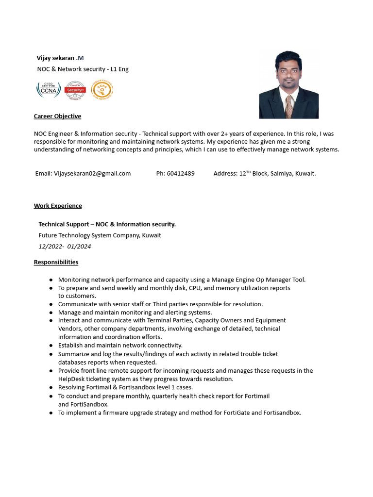 CV NOC Information Security L1 1713512696 | PDF | Computer Network ...