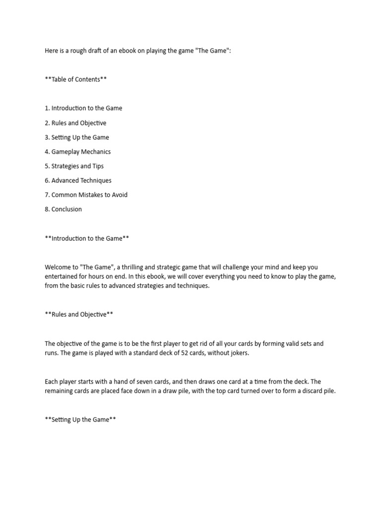 Play The Game Pdf Playing Cards Card Games