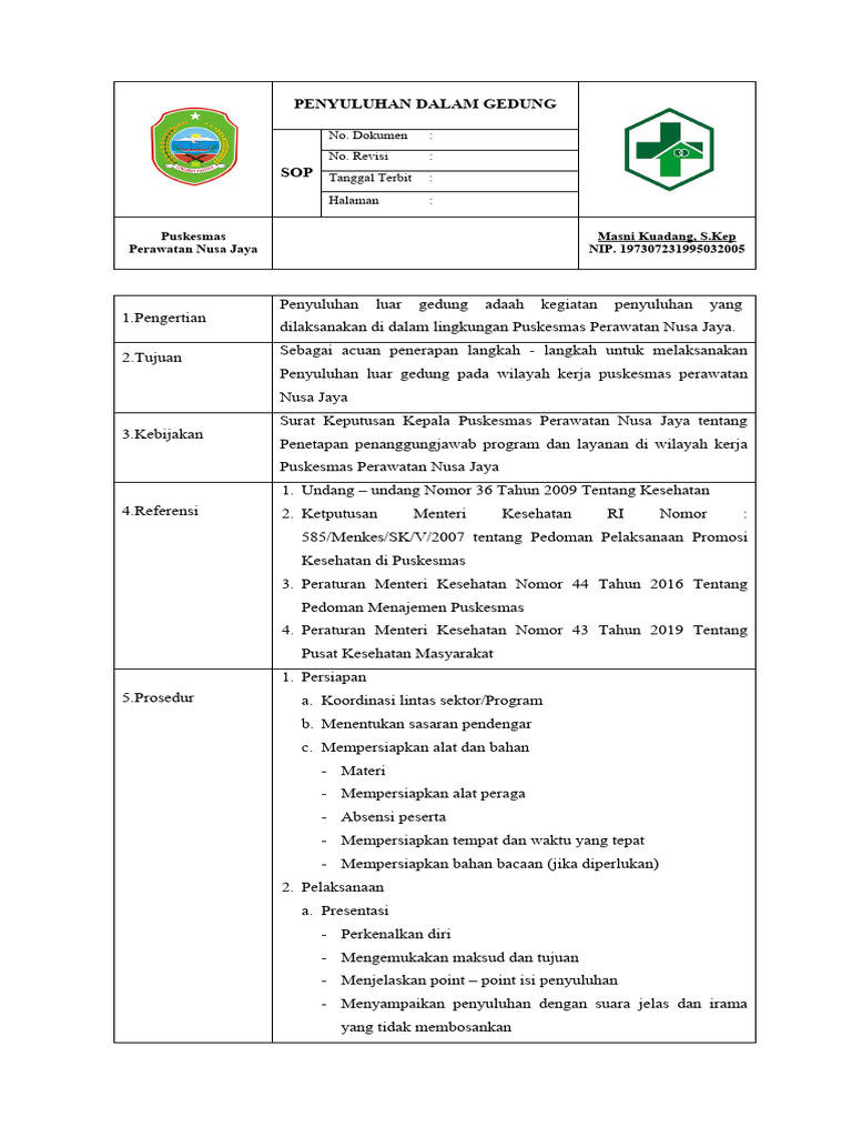 (Print) Sop Penyuluhan Dalam Gedung | PDF
