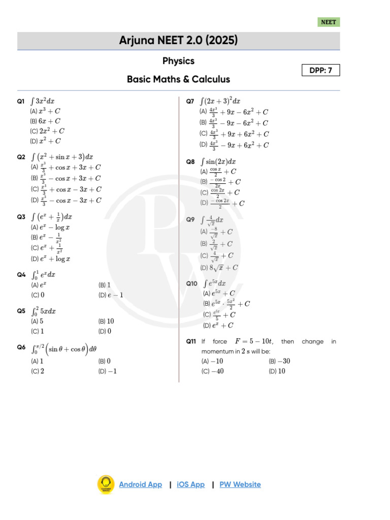 6669364d48b43e001875a933 - ## - Basic Maths and Calculus - DPP 07 (Of Lec 12) - Arjuna NEET 2.0 ...