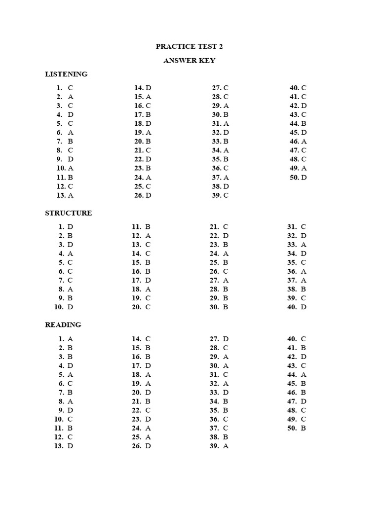 Practice Test 2 Answer Key | PDF