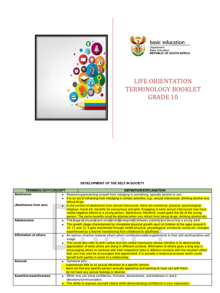 Concepts Booklet GR 10 | PDF | Self Esteem | Substance Abuse