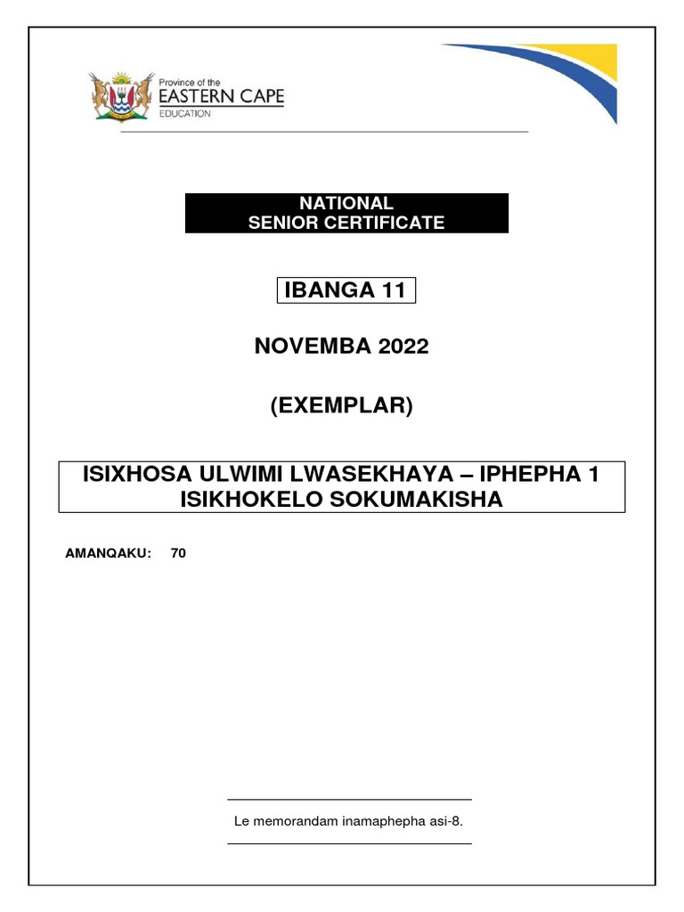 Xhosa HL p1 Gr11 Memo Nov. 2022 | PDF | Language Arts & Discipline