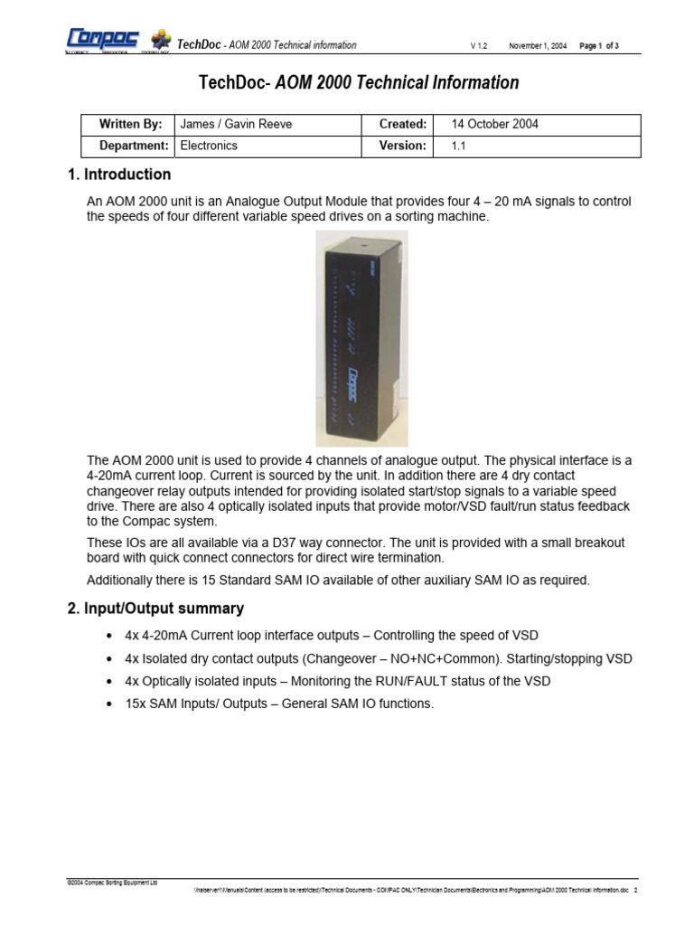 AOM 2000 Technical Information | PDF | Relay | Power Supply