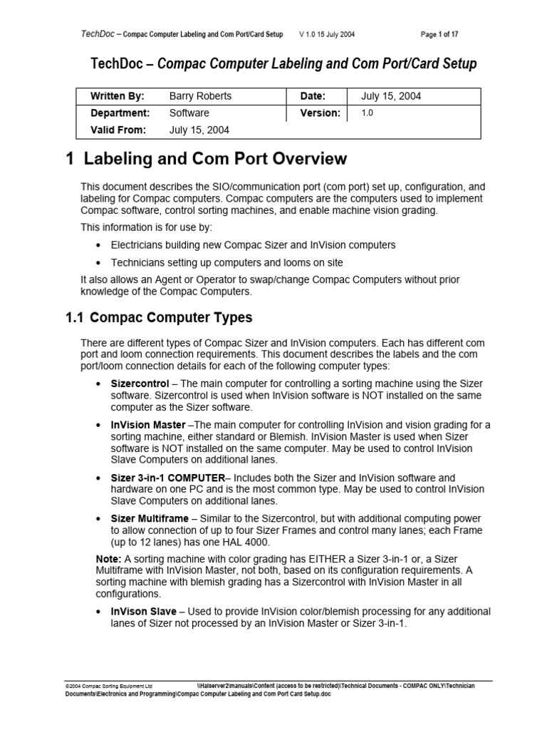 Compac Computer Labeling and Com Port Card Setup | PDF | Personal Computers | Electronics