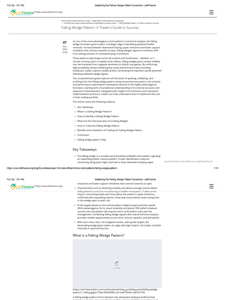 Mastering The Falling Wedge Pattern Dynamics - LiteFinance | PDF | Market Trend | Financial Markets