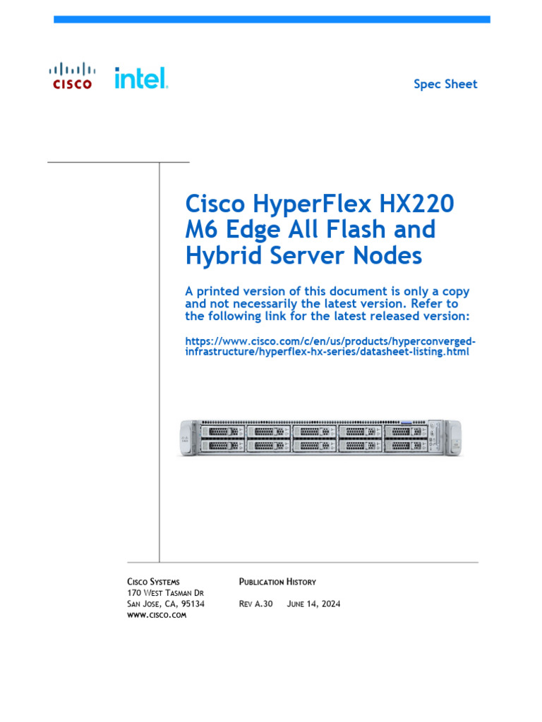 Hyperflex hx220 m6 Edge Spec Sheet | PDF | Solid State Drive | Network Topology