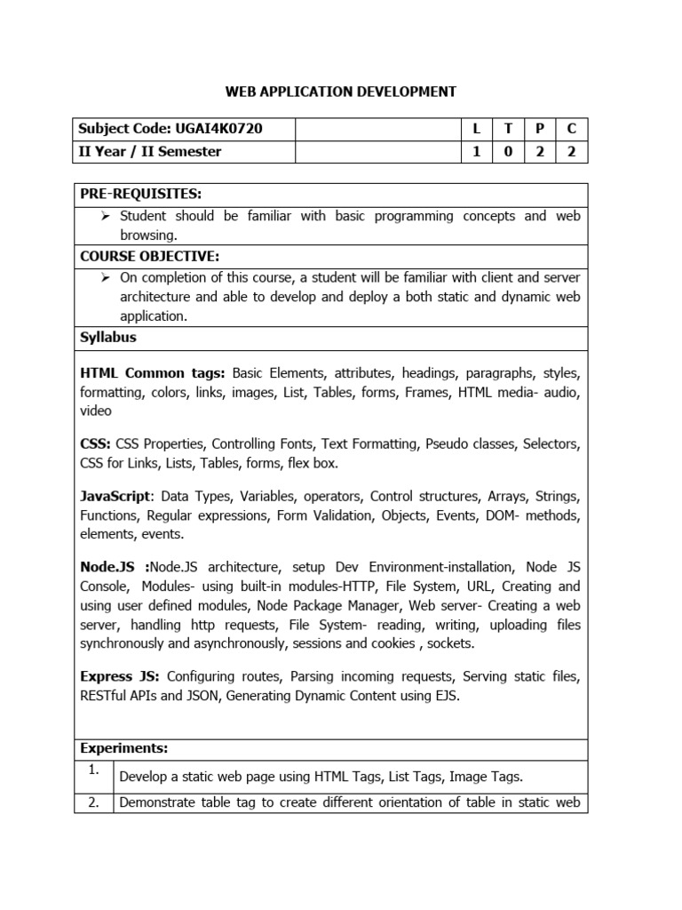 Syllabus WEB APPLICATION DEVELOPMENT | PDF | World Wide Web | Internet & Web