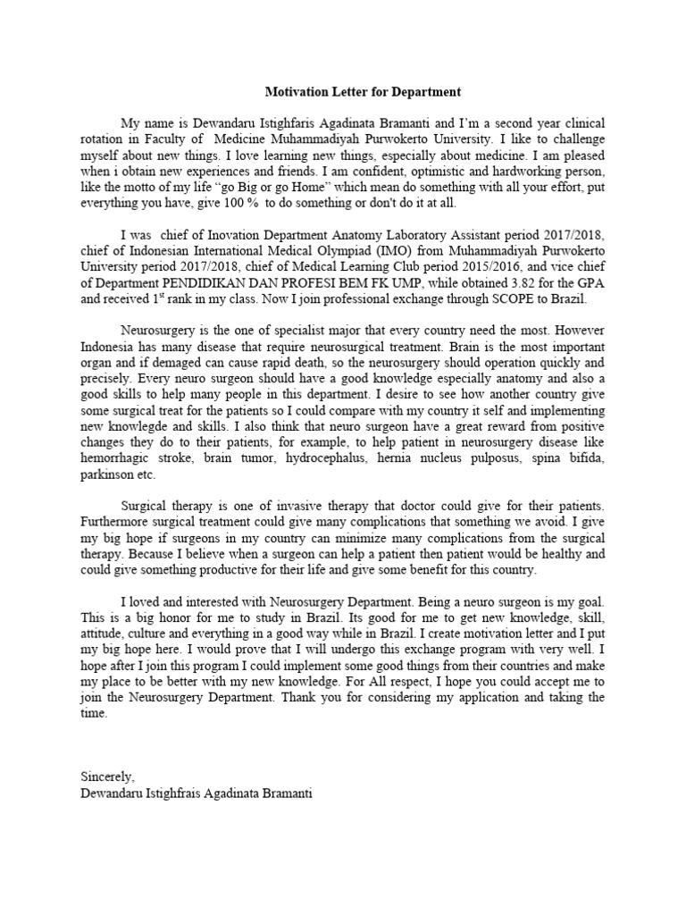 Motivation Letter For Department NEUROSURGERY | PDF | Neurosurgery ...