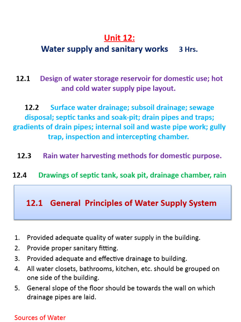 Unit 12 Water Supply and Sanitation | PDF | Septic Tank | Water