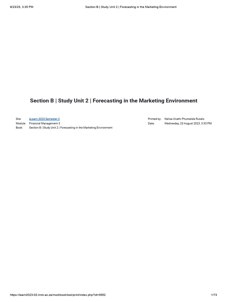 Section B - Study Unit 2 - Forecasting in The Marketing Environment | PDF | Forecasting | Statistics