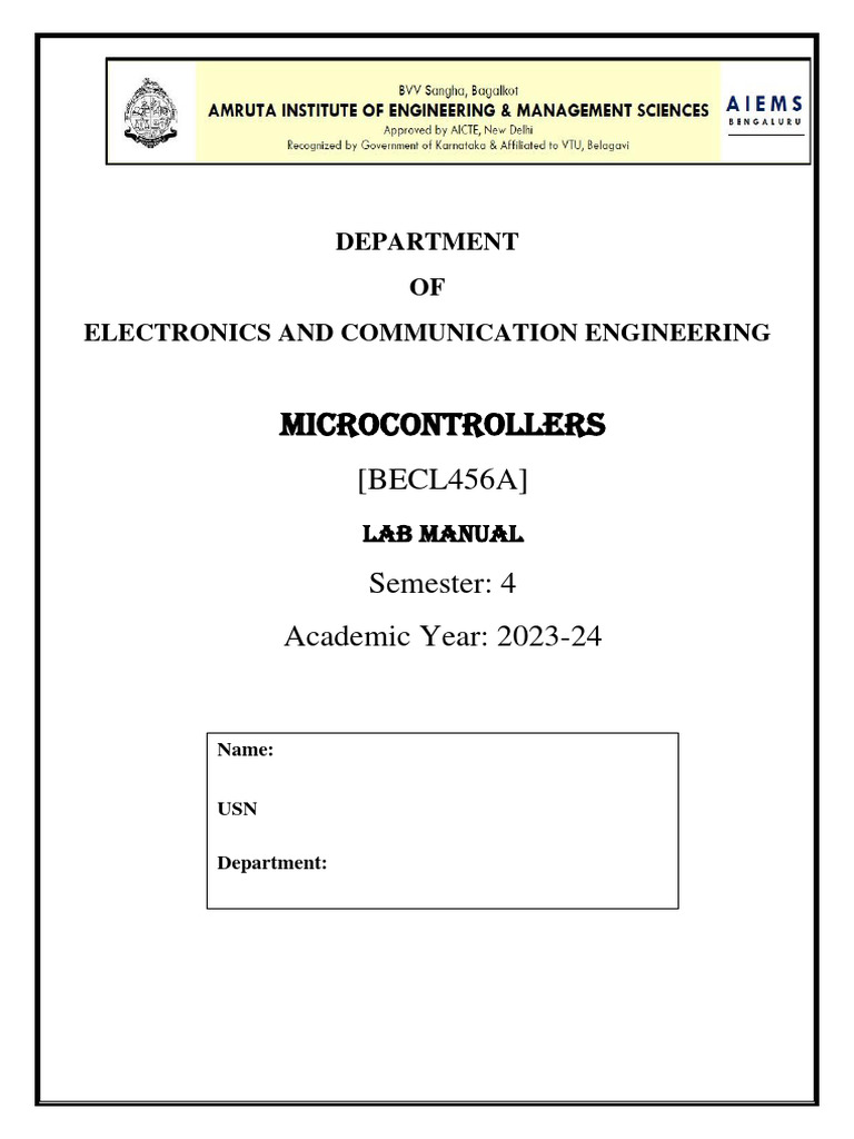 BECL456A Microcontrollers Lab Manual | PDF | Computer Science ...