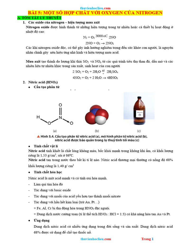 5 Ly Thuyet Va Bai Tap Mot So Hop Chat Voi Oxygen Cua Nitrogen | PDF