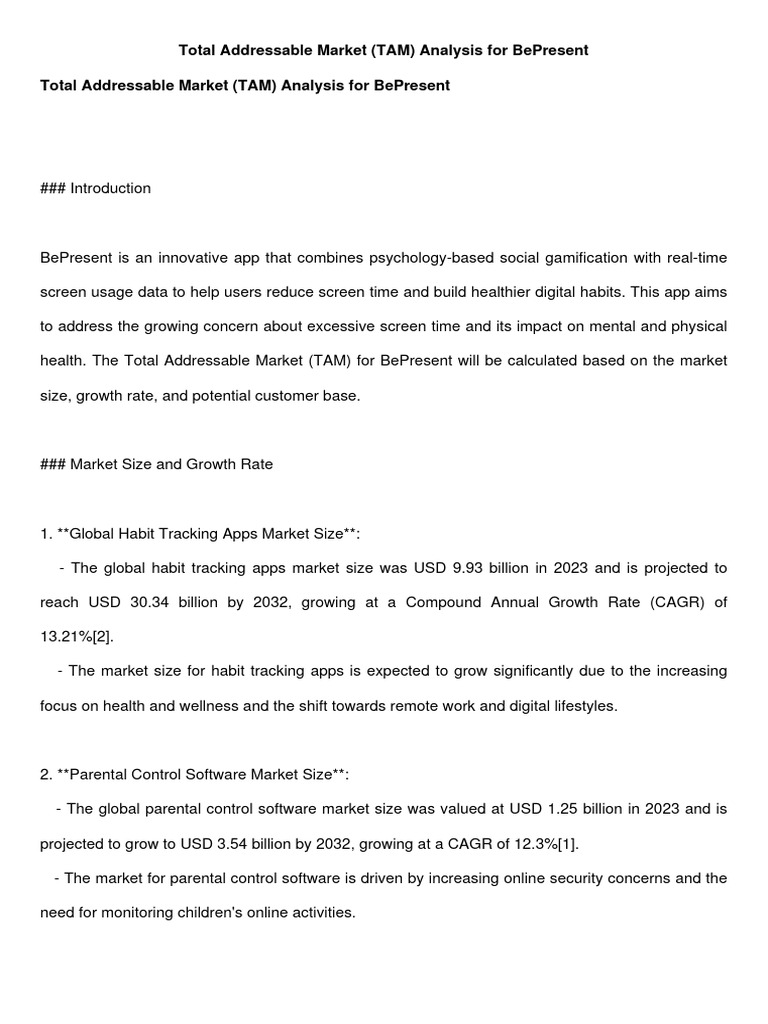 BePresent TAM Analysis | PDF | Mobile App | Economic Growth