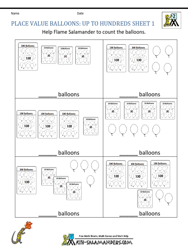 Place Value Balloons and Blocks Answers | PDF