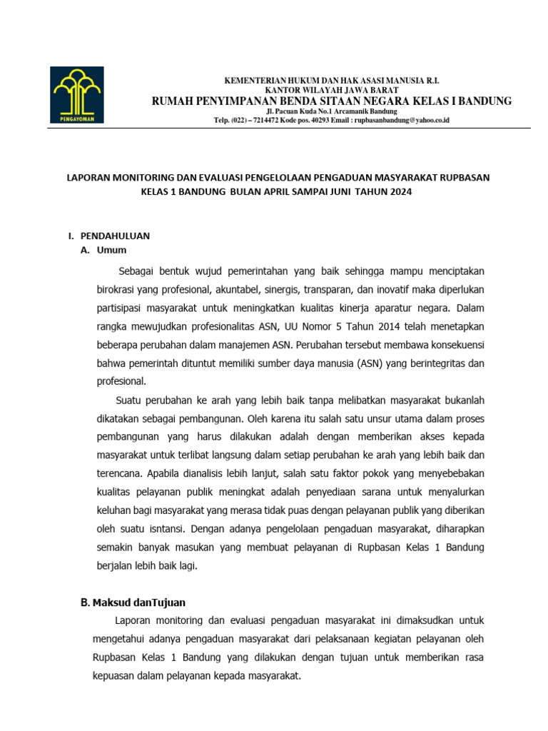 Laporan Evaluasi Penanganan Pengaduan Per Semester | PDF