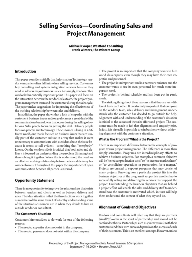 Coordinating Sales and Project Management.1.1 | PDF | Sales | Project ...