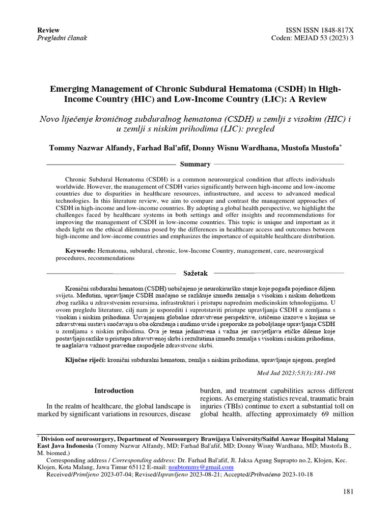 CSDH Management: HIC vs. LIC Insights | PDF | Surgery | Neurosurgery