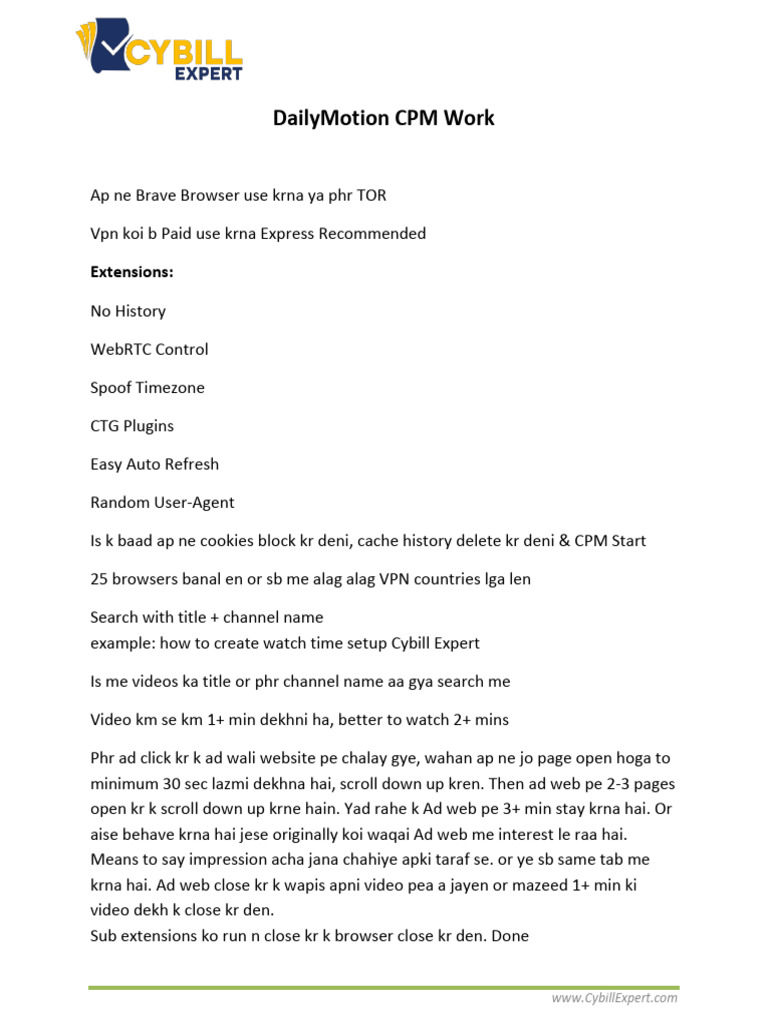 DailyMotion CPM Work by Cybill Expert | PDF