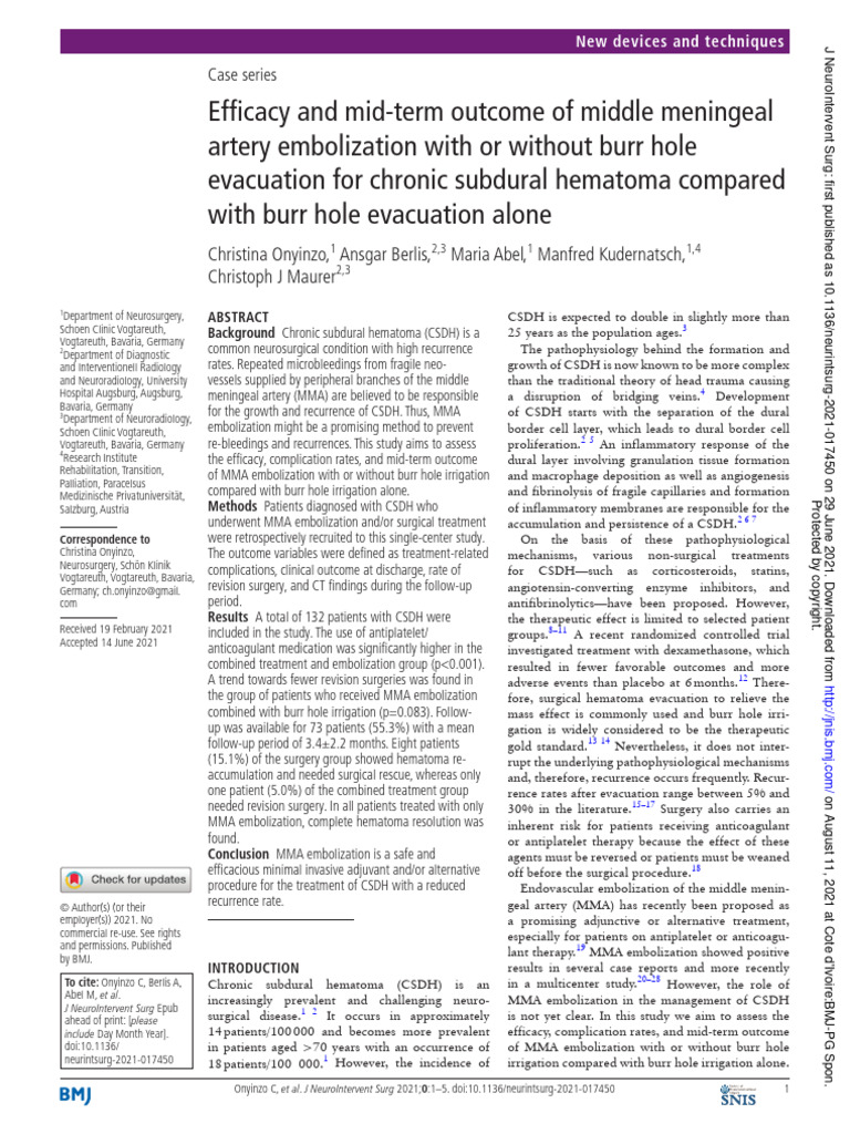 Onyinzo 2021 - Efficacy and Mid-Term Outcome of eMMA With or Without ...