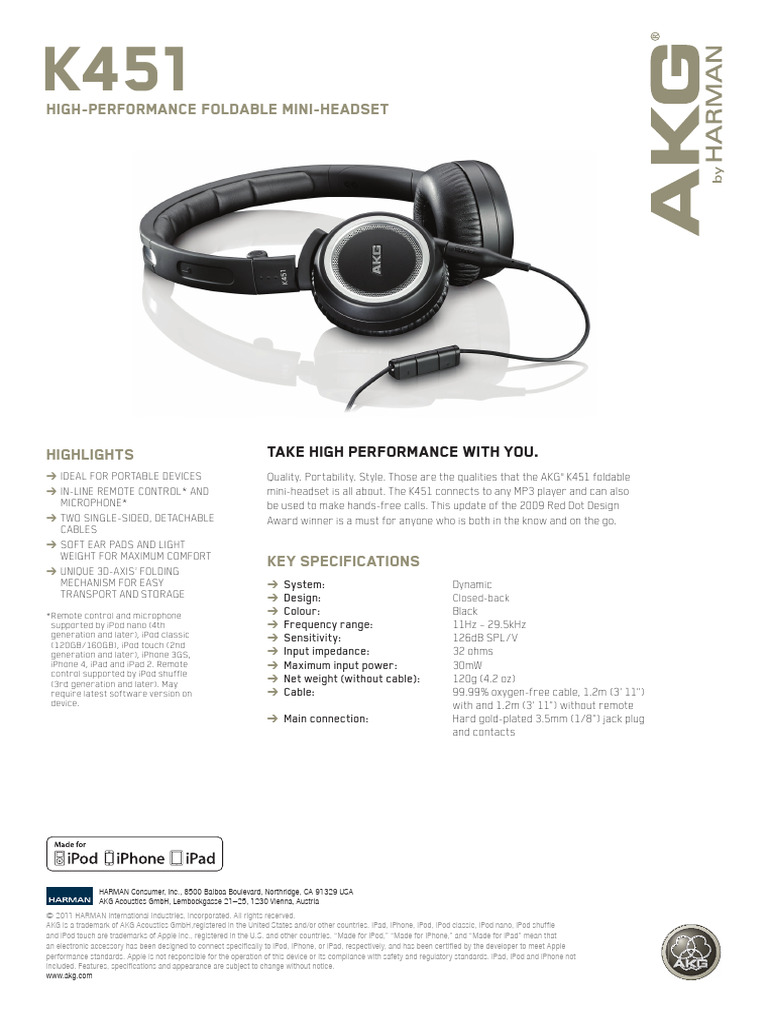 AKG K451 | PDF | I Pod | I Pad