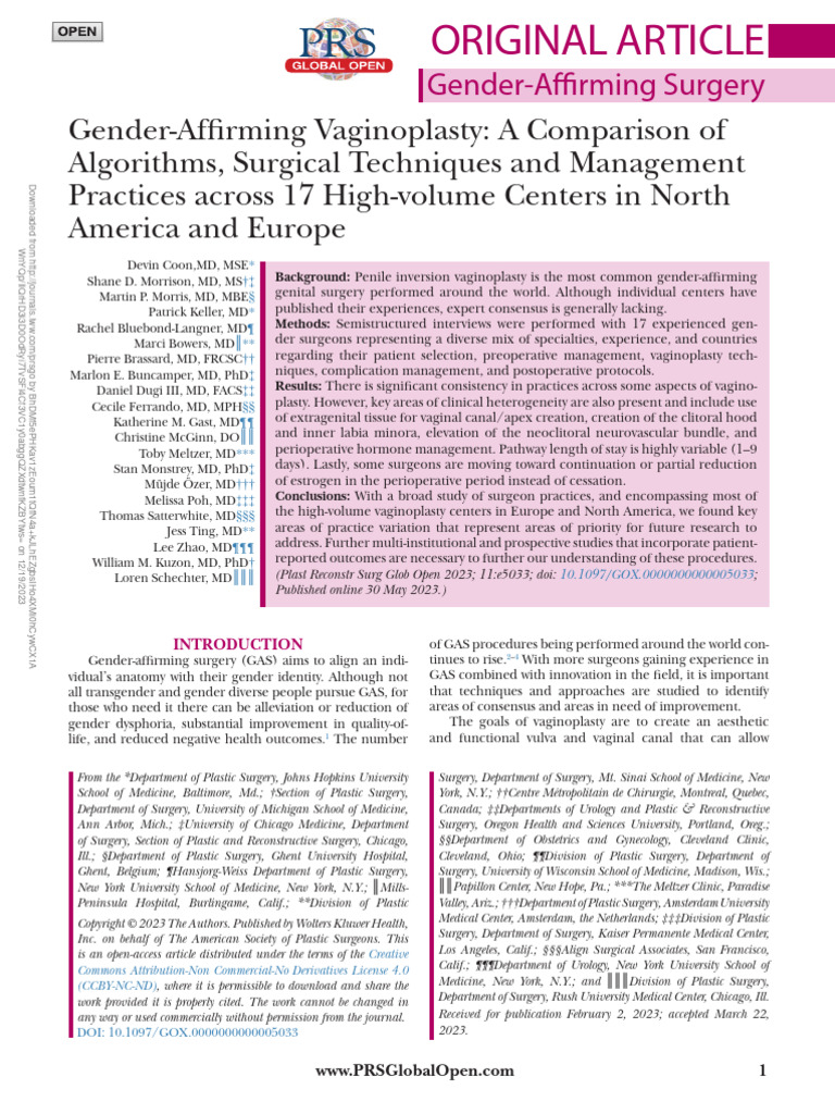 Gender Affirming Vaginoplasty A Comparison Of.55 | PDF | Vagina | Surgery
