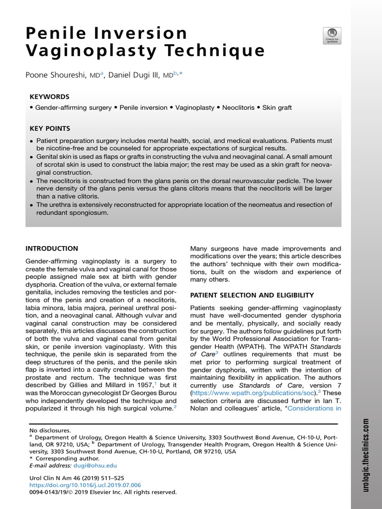 Penile Inversion Vaginoplasty Technique | PDF | Clitoris | Labia