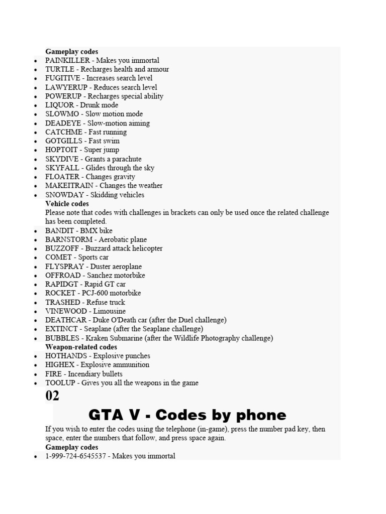 Gameplay Codes | PDF | Vehicles