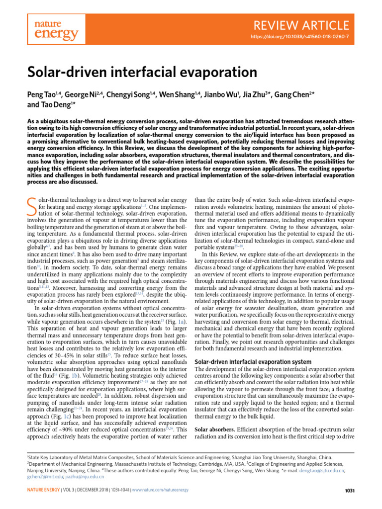 Solar-Driven Interfacial Evaporation by Peng Tao & George Ni & Chengyi ...