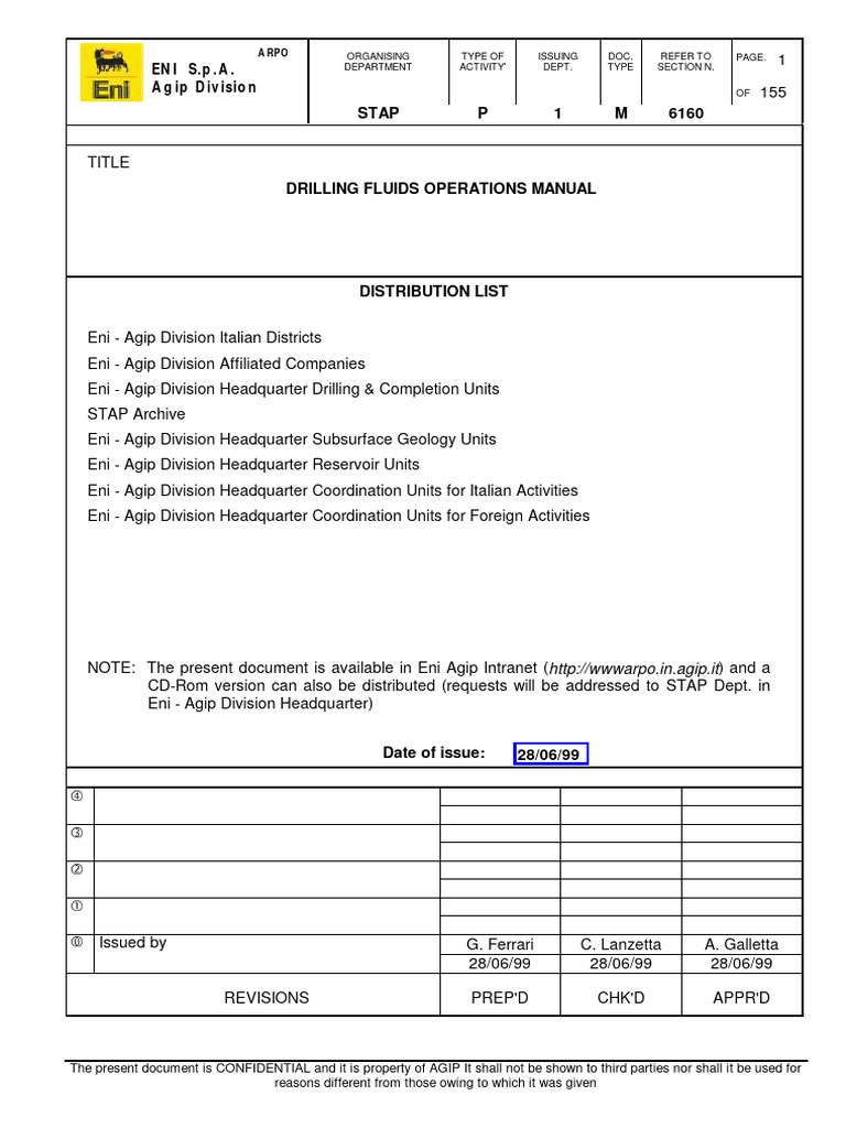 ENI - Drilling Fluids Operations Manual | PDF