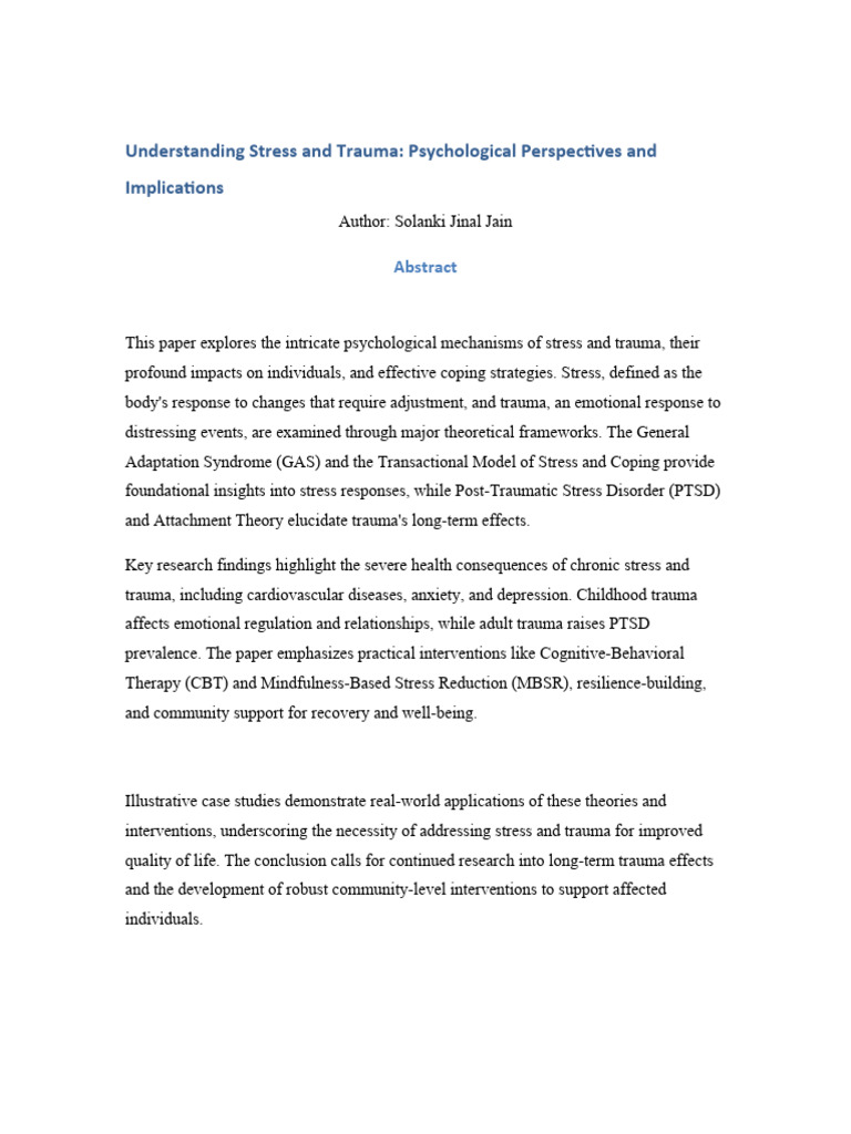 Understanding Stress and Trauma Paper APA | PDF | Stress (Biology ...