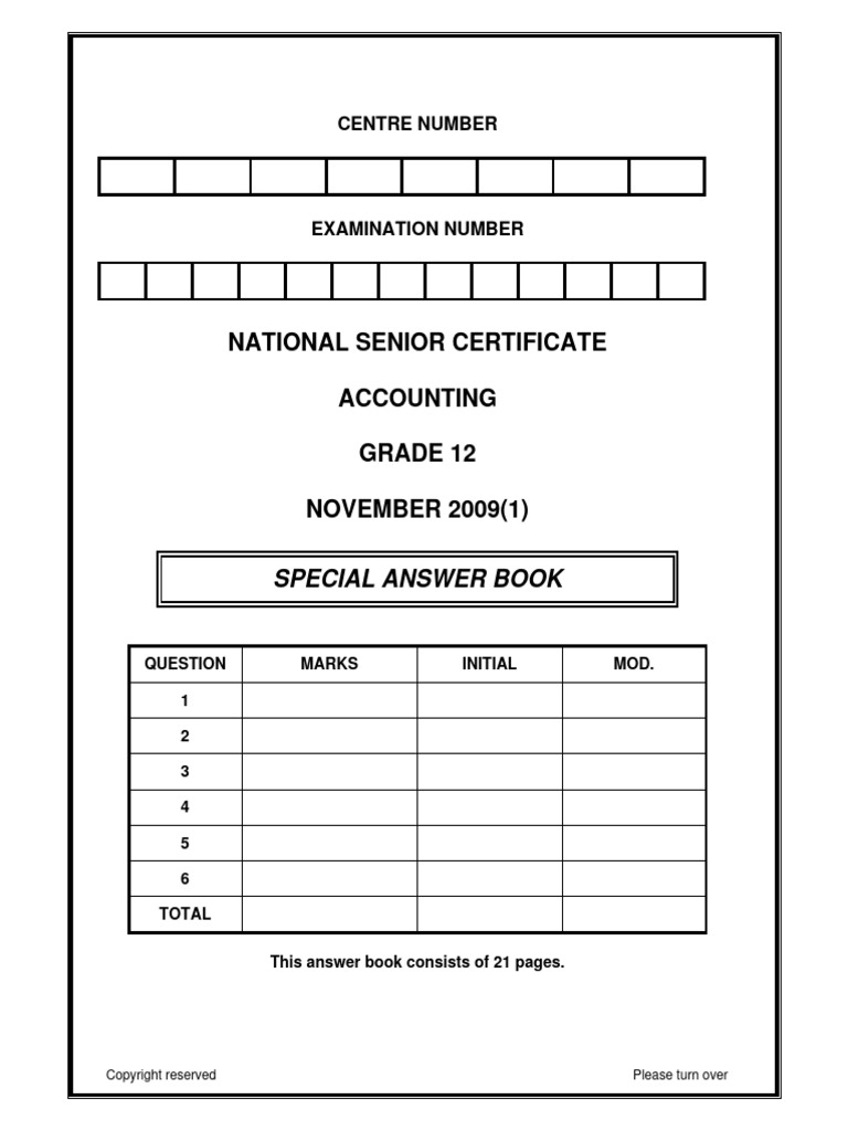 Accounting Nov 2009 - 1 - Eng Answer Booklet | PDF | Equity (Finance ...