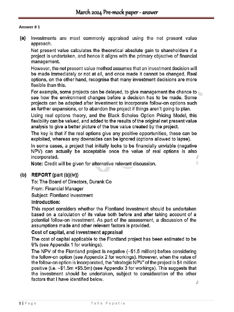 March 2024 Pre-Mock Answer | PDF