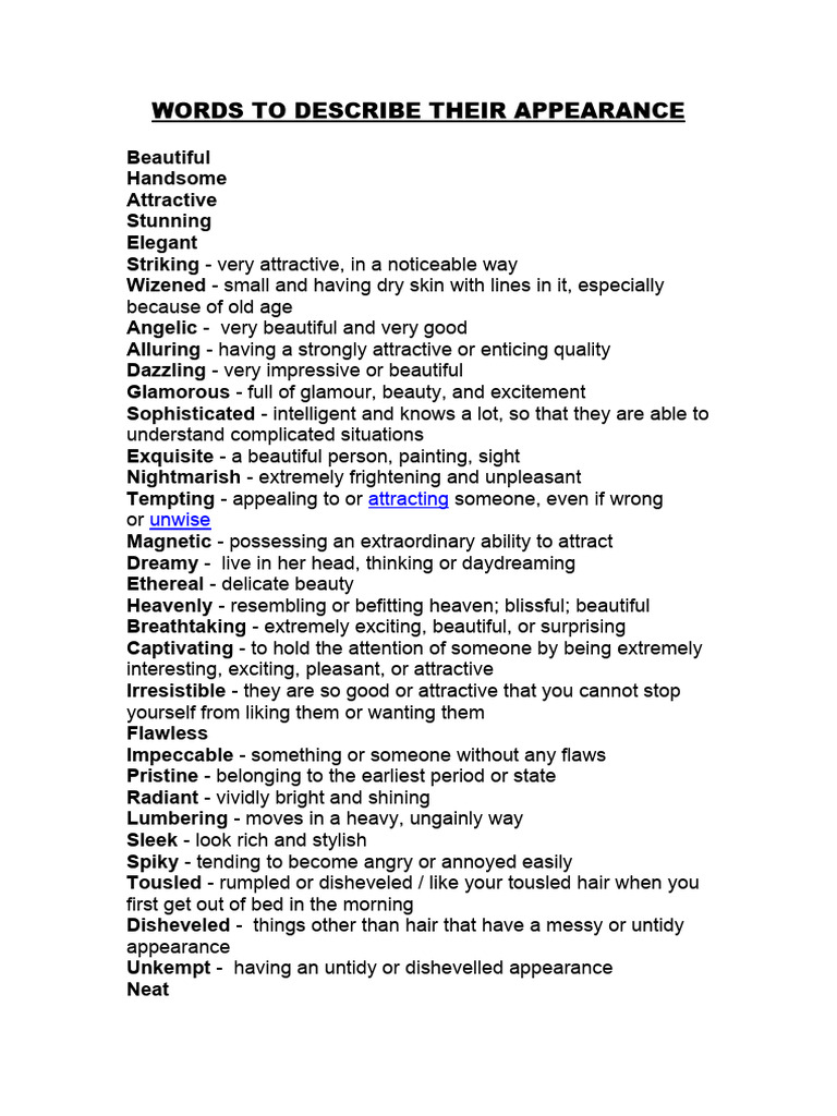 Words To Describe Their Appearance | PDF | Anatomy