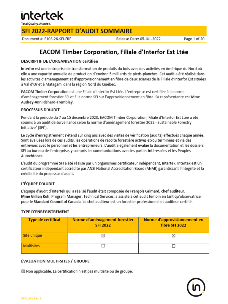 SFI 2022 RAPPORT AUDIT SOMMAIRE-FRE v2 | PDF | Audit | Forêt