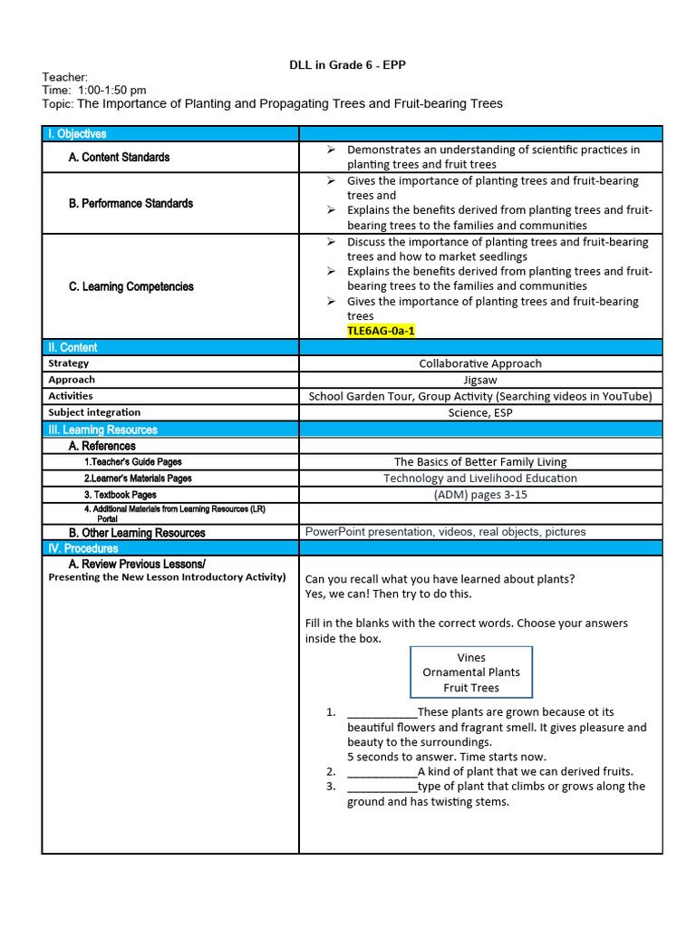 COT-EPP-6 | PDF | Trees | Teachers