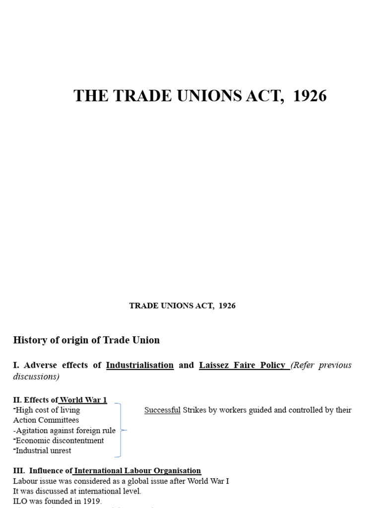 Trade Union Act, 1926 (Introdn.,Imp Def.) | PDF | Cost Of Living ...