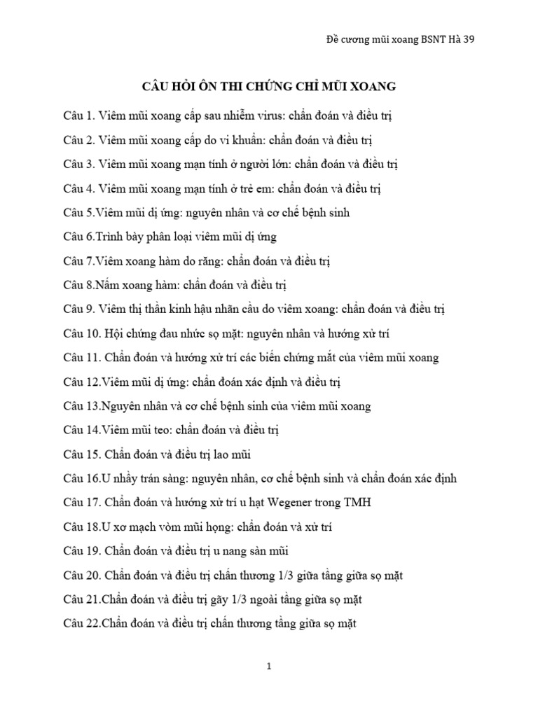 De Cuong Mui Xoang NT Ha 39 Sua | PDF