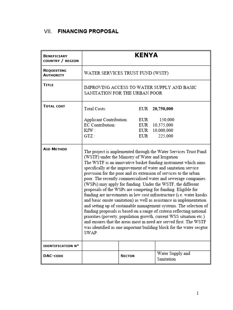 Financing Proposal For Improving Access To Water Supply and Basic ...