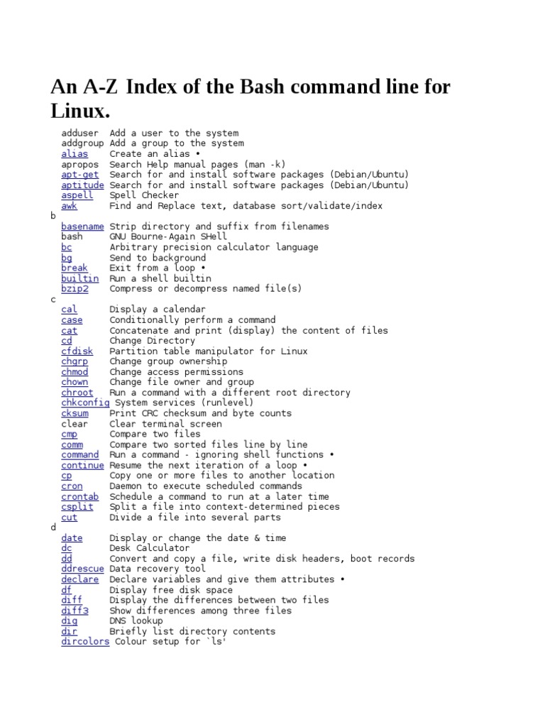 An A-Z Index of The Bash Command Line For Linux | PDF | Computer File | File System