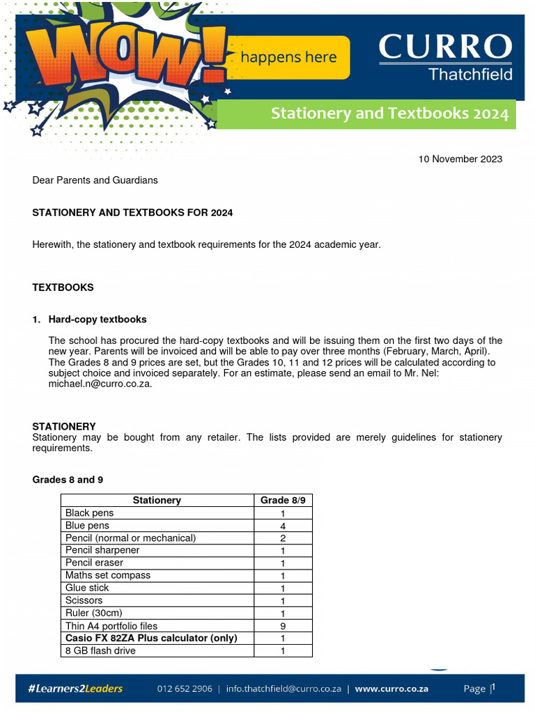 2024 Stationery and Textbook Guide | PDF | Pencil | Stationery