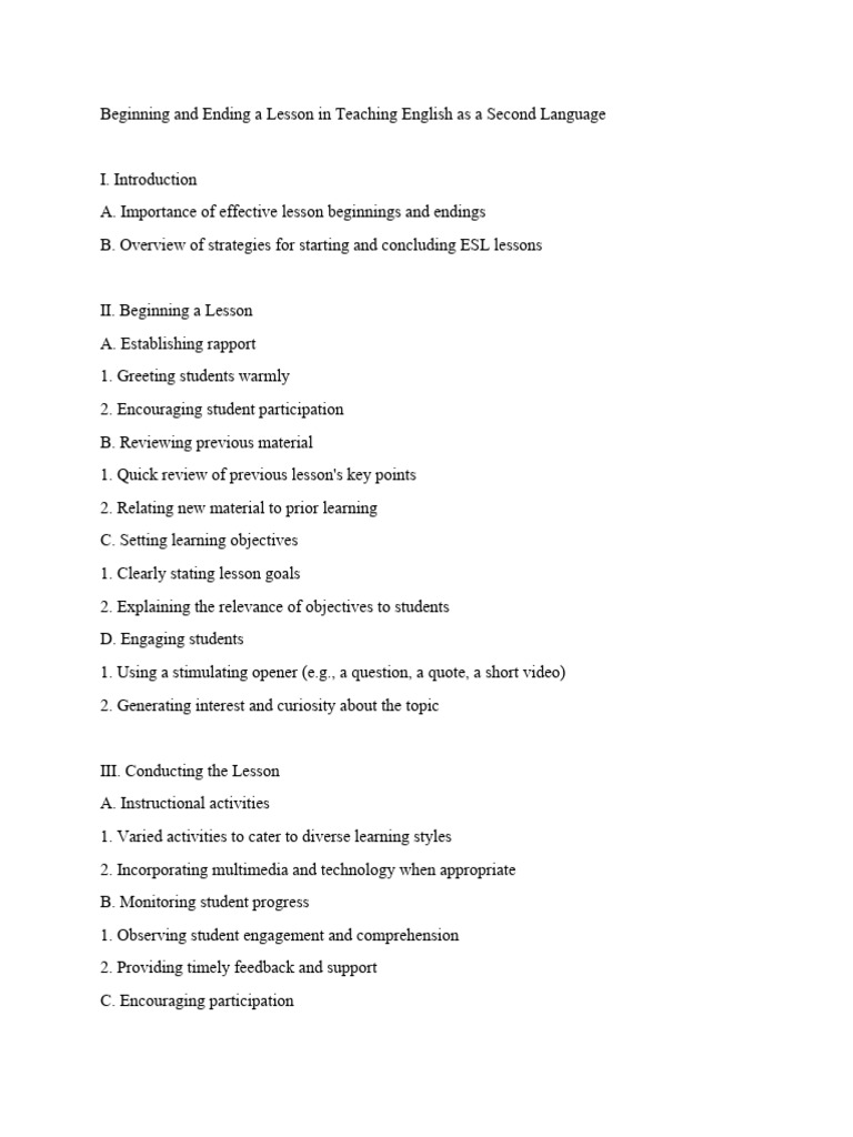 Beginning and Ending A Lesson | PDF | Learning | English As A Second Or ...
