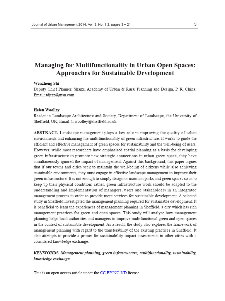 Managing For Multifunctionality in Urban Open Spaces Approaches For Sustainable Development ...