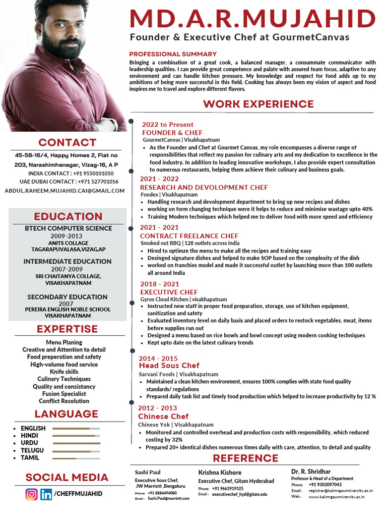 Abdul Raheem Mujahid Resume | PDF | Chef | Kitchen