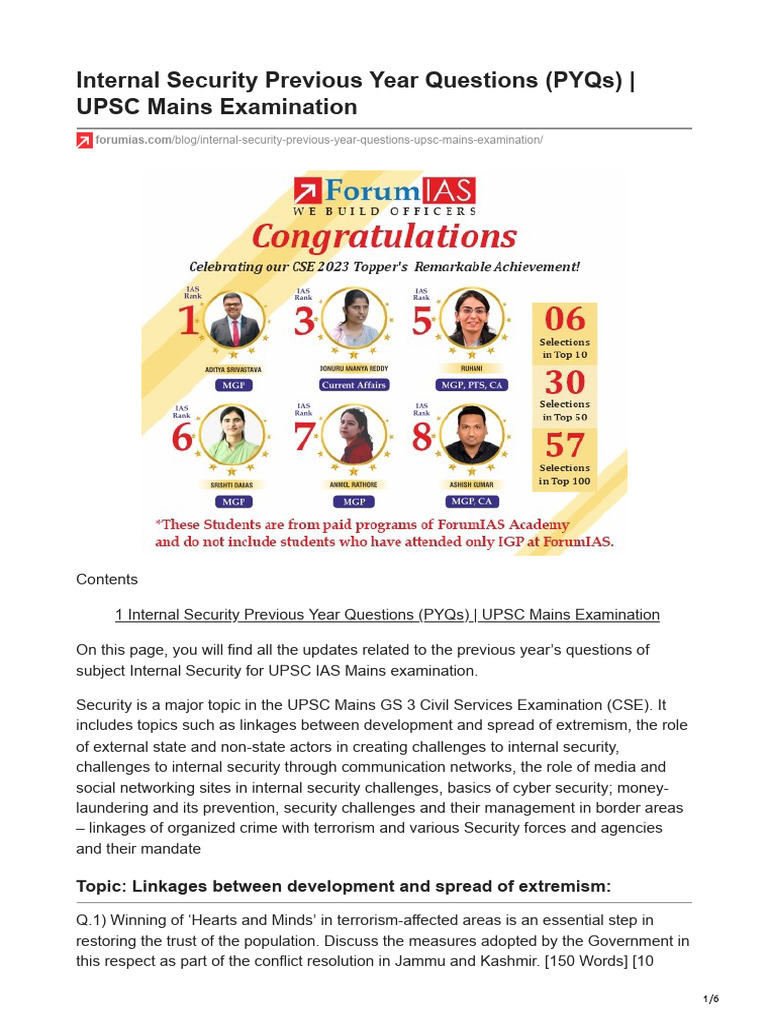 Internal Security PYQs Mains | PDF | Computer Security | Security